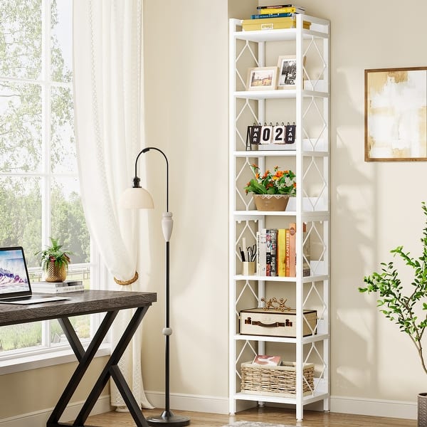 78.7 Inch Extra Tall Narrow Bookshelf, 7 Tier Corner Bookcase - Bed ...