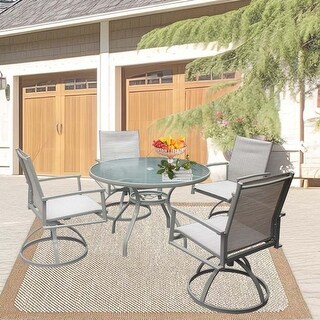 5-Piece Bistro Patio Table and Chairs Set with Tan PVC Sling Swivel ...