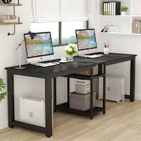 HOMCOM 88undefined Extra Long 2-Person Computer Desk w/ Bookshelf Combo ...
