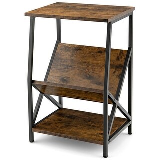 3-Tier Industrial Side Table with V-shaped Bookshelf - Bed Bath ...