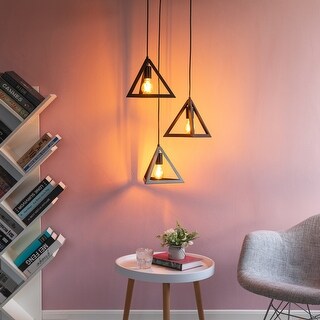 Modern 3 Bulb Triangle Shapes Ceiling Hanging Light Fixture, Black ...