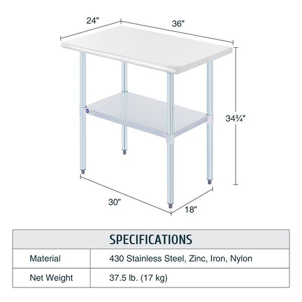 CO-Z NSF Stainless Steel Kitchen Prep Table w Adjustable Bottom Shelf ...