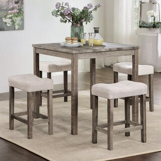 5-Piece Farmhouse Counter Height Dining Set, Gray/Beige - Bed Bath ...