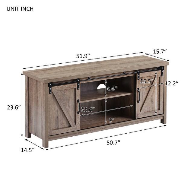 52''W Retro Rustic Wooden TV Stand Console Table with 2 Front Inclined ...