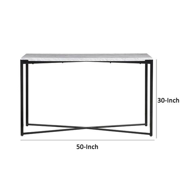 Agnew 50 Inch Console Table, White Marble Top, Tubular Black Steel Base ...