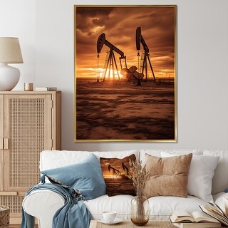 Designart "Sunrise Oil Drilling Rig Horizon" Oil Rigs / Fields Framed ...