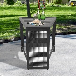 Outdoor Side Table Patio Accent End Metal Slats Top Table Black - Bed ...