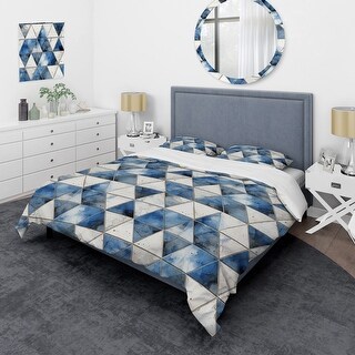 Designart "Rustic Cobalt Triangle Symphony I" White Modern Bedding Set ...