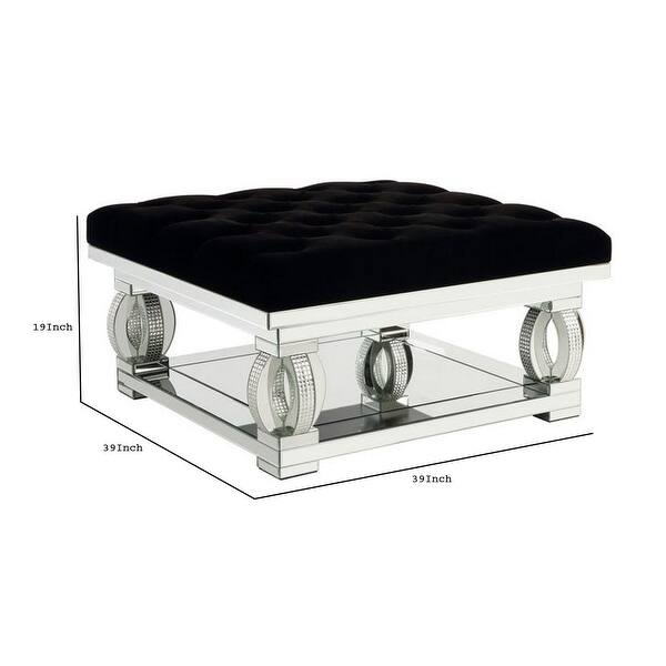 Mirrored Ottoman with Cushioned Seat and Open Shelf, Silver - Bed Bath ...