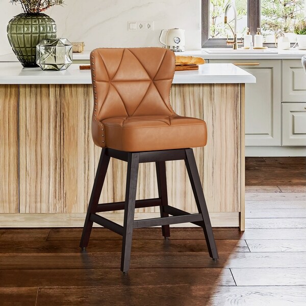 COZYMAN 26 in. Mid Century Modern Counter Stools Wood Frame Swivel Bar Stools with Faux Leather Fabric Upholstered Seat Bed Bath Beyond 40743952