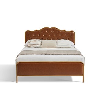 Full Size Metal Frame Platform Bed with Sponge Soft Bag Headboard ...