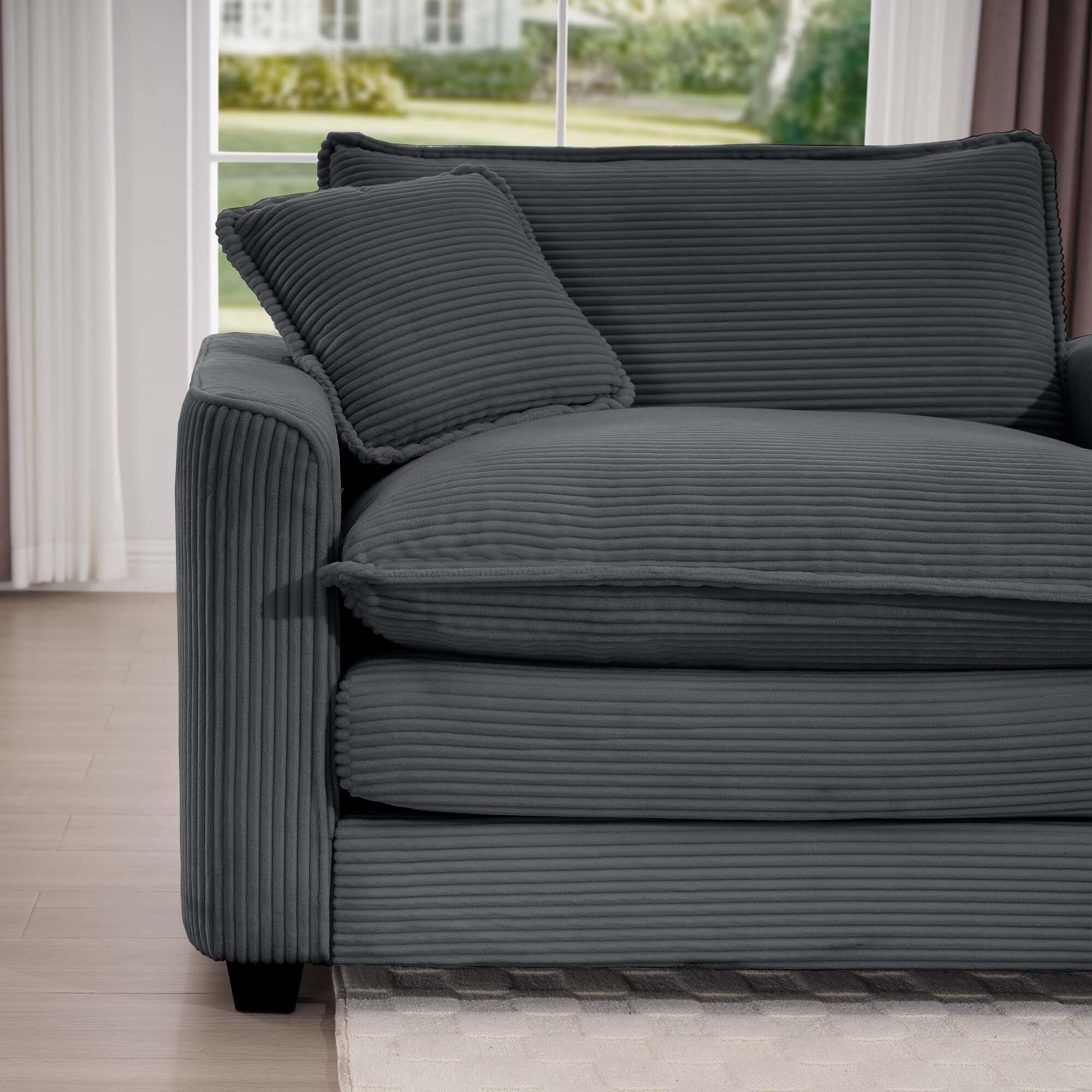 Oversized 3 Piece Sofa Set with Corduroy 3 Seater Sofa and 2 Seater Loveseat Single Deep Seat Sofa Chair Grey On Sale Bed Bath Beyond 41224148