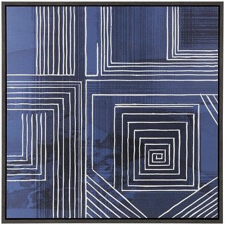 Canvas Geometric Framed Wall Art with White Square Outlines - Blue ...