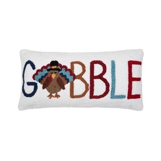 12" x 24" Thanksgiving "Gobble" Turkey Accent Hooked Throw Pillow - Bed ...
