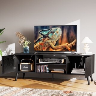 60-Inch Wood Media Console with 2 Storage Cabinets, Adjustable Shelves ...