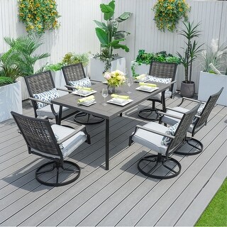 7-Piece Outdoor Textilene Dining Set with Seat Cushion and Lumbar ...