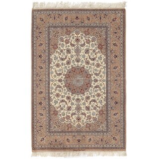 Canvello Ivory Silkroad Isfahan silk & wool Rug - 4'7" X 6'11" - 6'11 ...
