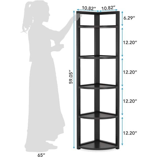 5 Tier Corner Shelves, Rustic Industrial Corner Bookshelf Bookcase ...
