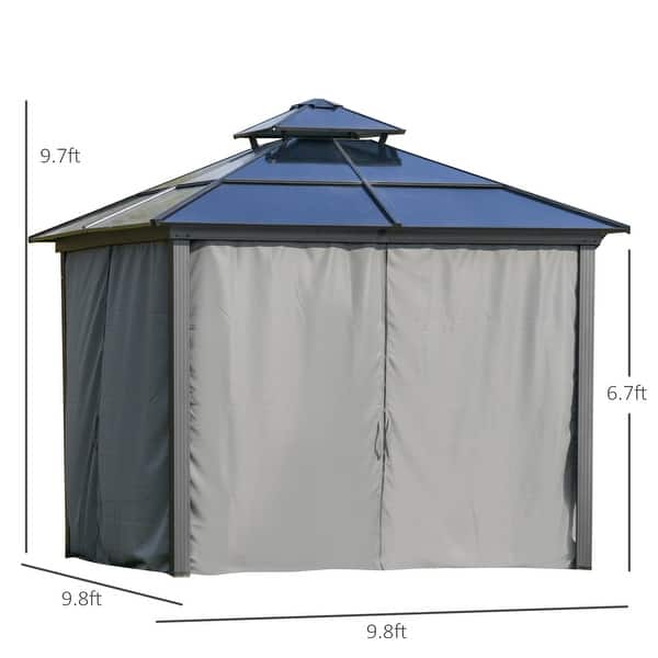 Outsunny Hardtop Patio Gazebo 2-Tier Roof Steel Frame & Net Sidewalls ...