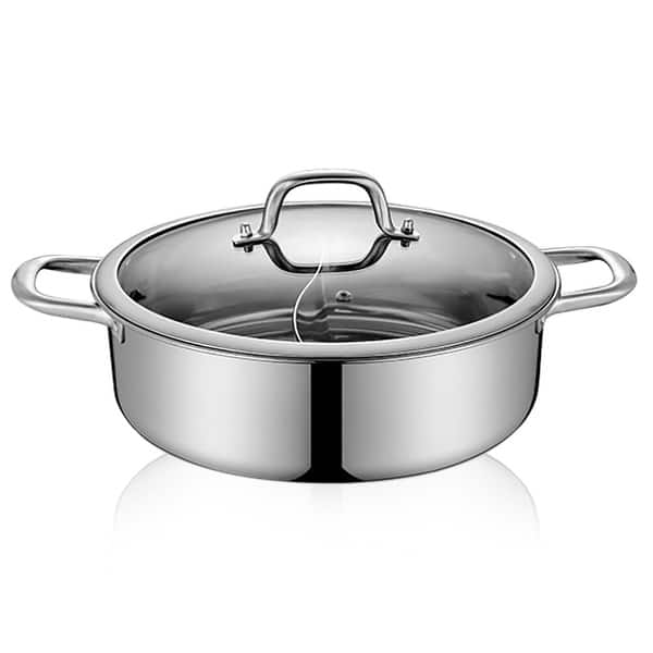 Stainless Steel Dual-Sided Divider Shabu Hot Pot Cookware with Lid ...
