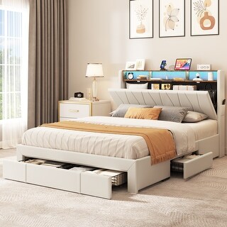 Moasis Queen Storage Upholstered Headboard Bed Frame - Bed Bath ...