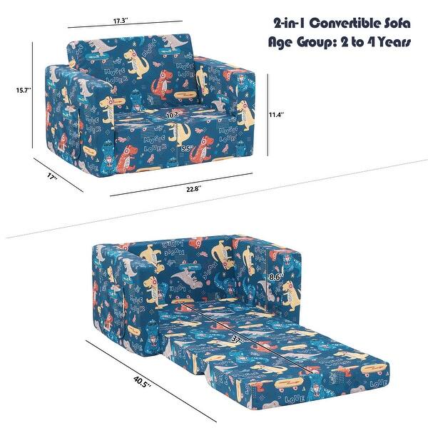 Kids Sofa, Children's 2 in 1 Convertible Sofa to Lounger - Bed Bath ...