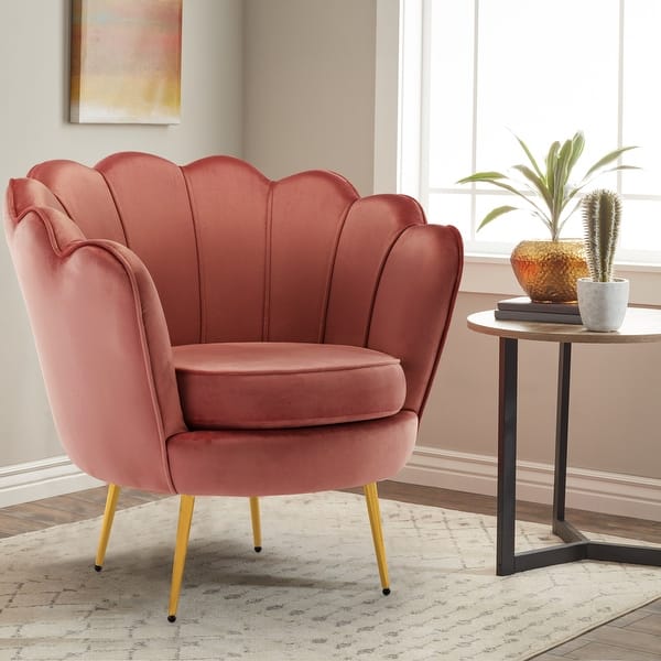 Velvet Lotus Accent Chair Small Comfy Barrel Chair Cozy Round Armchair ...