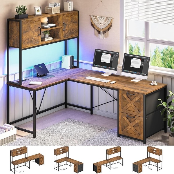L Shaped Computer Desk with Drawers Corner Gaming Desk storage shelves On Sale Bed Bath Beyond 40146626