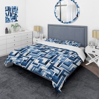 Designart "White And Blue Geometric Blocks Harmony I" White modern ...