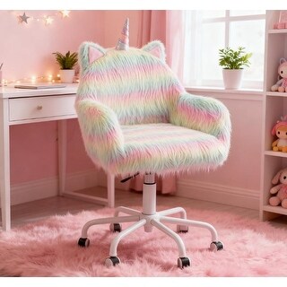 Rainbow Fuzzy Unicorn Office Chair, Plush Desk Chair with Swivel Base ...