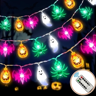 Halloween String Lights Battery 40 LED 3D Pumpkins Bats - 2 Pack - Bed ...