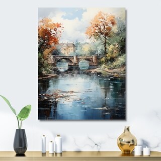 Designart "Beige Bridge Impressionist Waterscape An" Bridges Metal Art ...