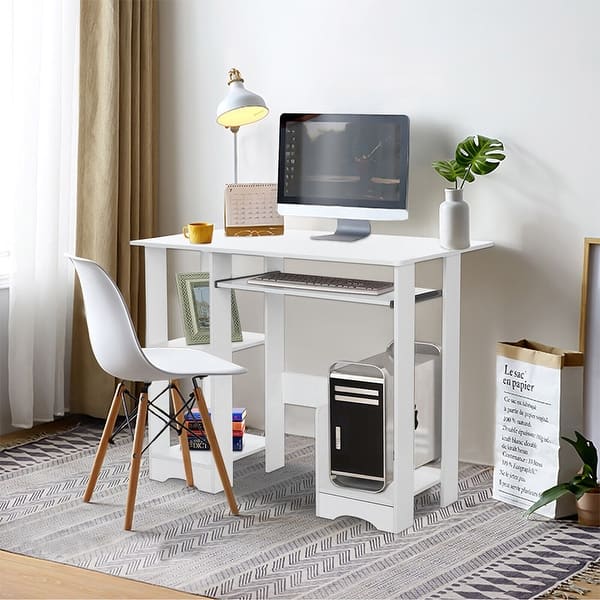 Computer Corner Gaming Table Workstation with Shelf White - Bed Bath ...