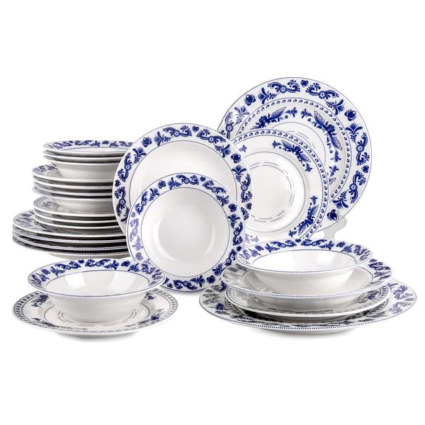 STP Goods Blue Garden Porcelain Dinnerware Set of 24 for 6 - On Sale ...