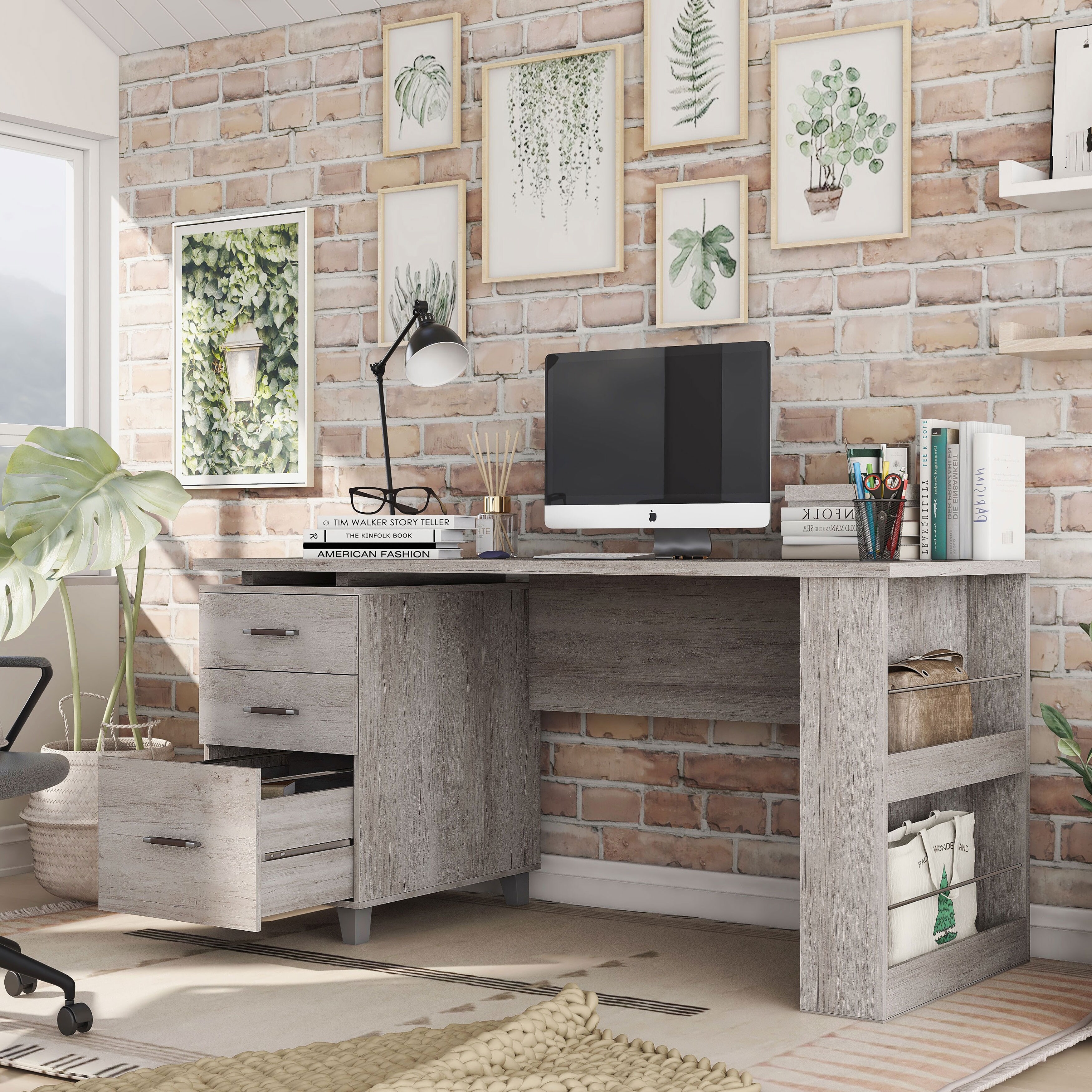 DH BASIC Transitional Coastal White 59 inch 3 Drawer Office Desk by Denhour Bed Bath Beyond 33872136
