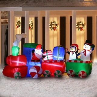 12Ft Inflatable Santa Snowman Train Christmas Decoration with LED ...
