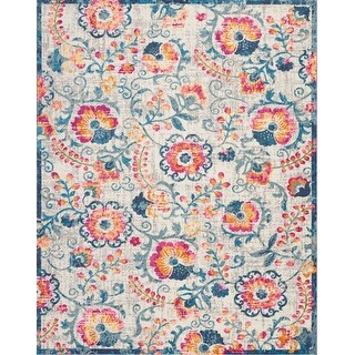 8' x 10' Ivory and Blue Floral Vines Area Rug - 3'6" - Bed Bath ...