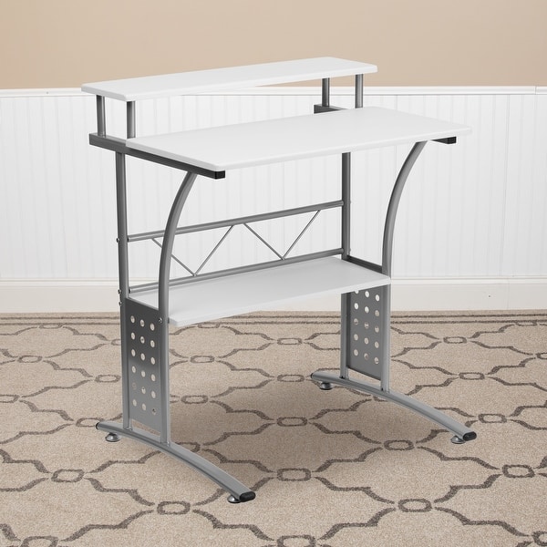 Clifton Rustic Walnut Computer Desk with Top and Lower Storage Shelves ...