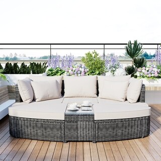 Patio 6 Pieces Outdoor Wicker Conversation Set,with Cushion & Glass Top ...