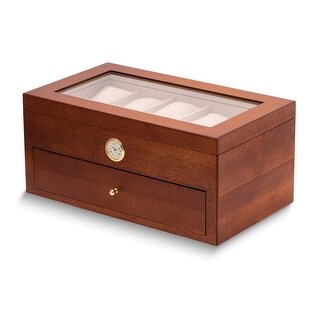 Curata Matte Cherry Finish Glass Lid 1-Drawer with Clock Velour Lined ...