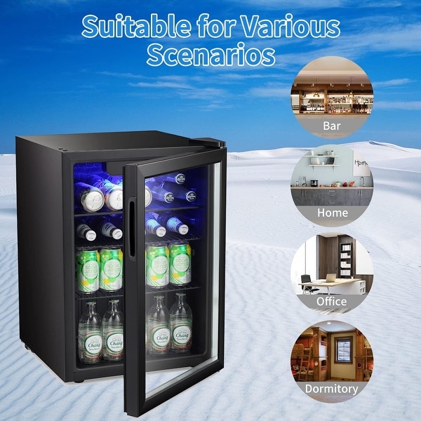 2.6cu.ft Beverage Refrigerator Cooler 100 Can Mini Fridge with Glass Door for Soda Beer or Wine with Adjustable Removable Shelves Bar Office Home