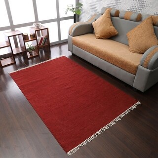 Hand Woven Flat Weave Kilim Wool Area Rug Solid Burgundy D00111 - 3'x5 ...