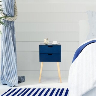 Set of 2 Nightstand Mid Century Blue Bedside Table with 2 Drawers - Bed ...