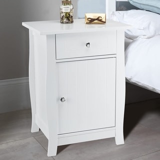 FCH Single Door Bedside Cabinet with A Drawer White Bedroom Wooden ...