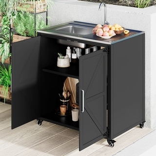 Outdoor Movable Kitchen Sink Station with Storage Cabinet and Faucet ...
