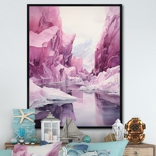 Designart "Pink Iceberg Polar Symphony II" Iceberg Framed Canvas Wall ...