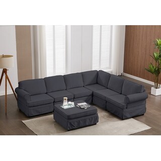 108" Upholstered Sofa Modular Customizable Chaise Sofa Couch,Dark Gray ...