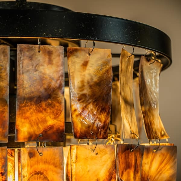 Farmhouse Natural Patterned Capiz Shell Matt Black Seashell Tiered ...