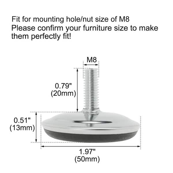 M8 x 20 x 50mm Leveling Feet Adjustable Leveler Pad for Furniture Desk ...