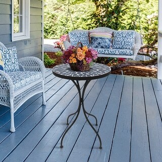 Han Outdoor Round Ceramic Tile Side Table with Iron Frame by ...
